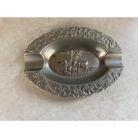 Metal Ash Tray | Dining | Vintage Pressed Metal Ash Tray With Farm ...